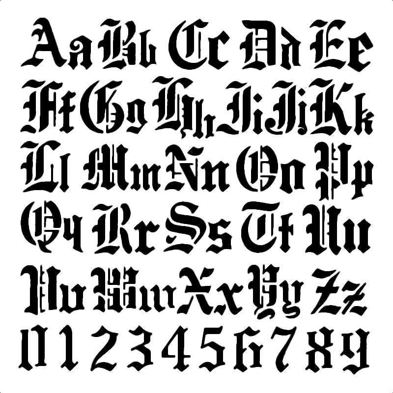 Gothic Alphabet and numbers Airbrush art stencil clear Mylar ships wor ...
