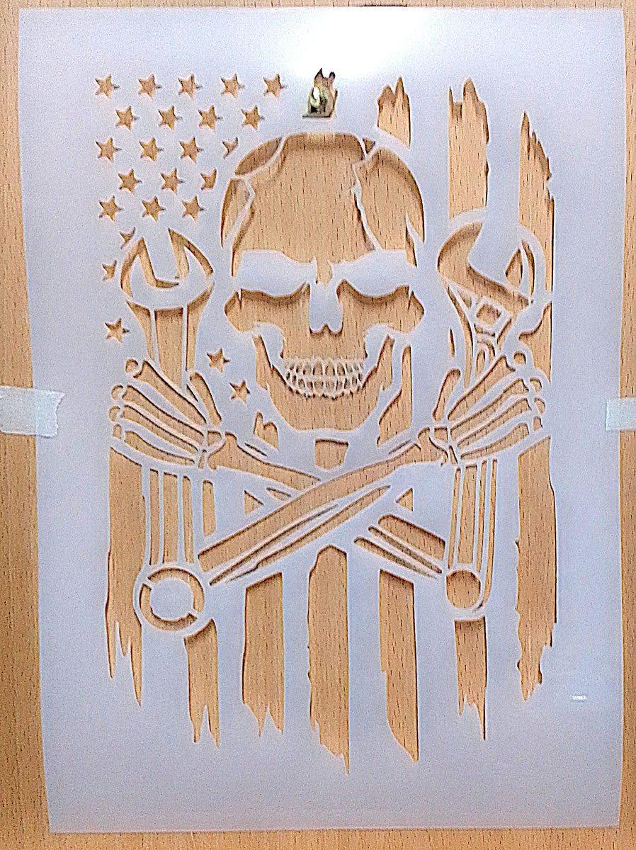 Skull & USA flag stencil airbrush stencil Artists skull and flag templ ...
