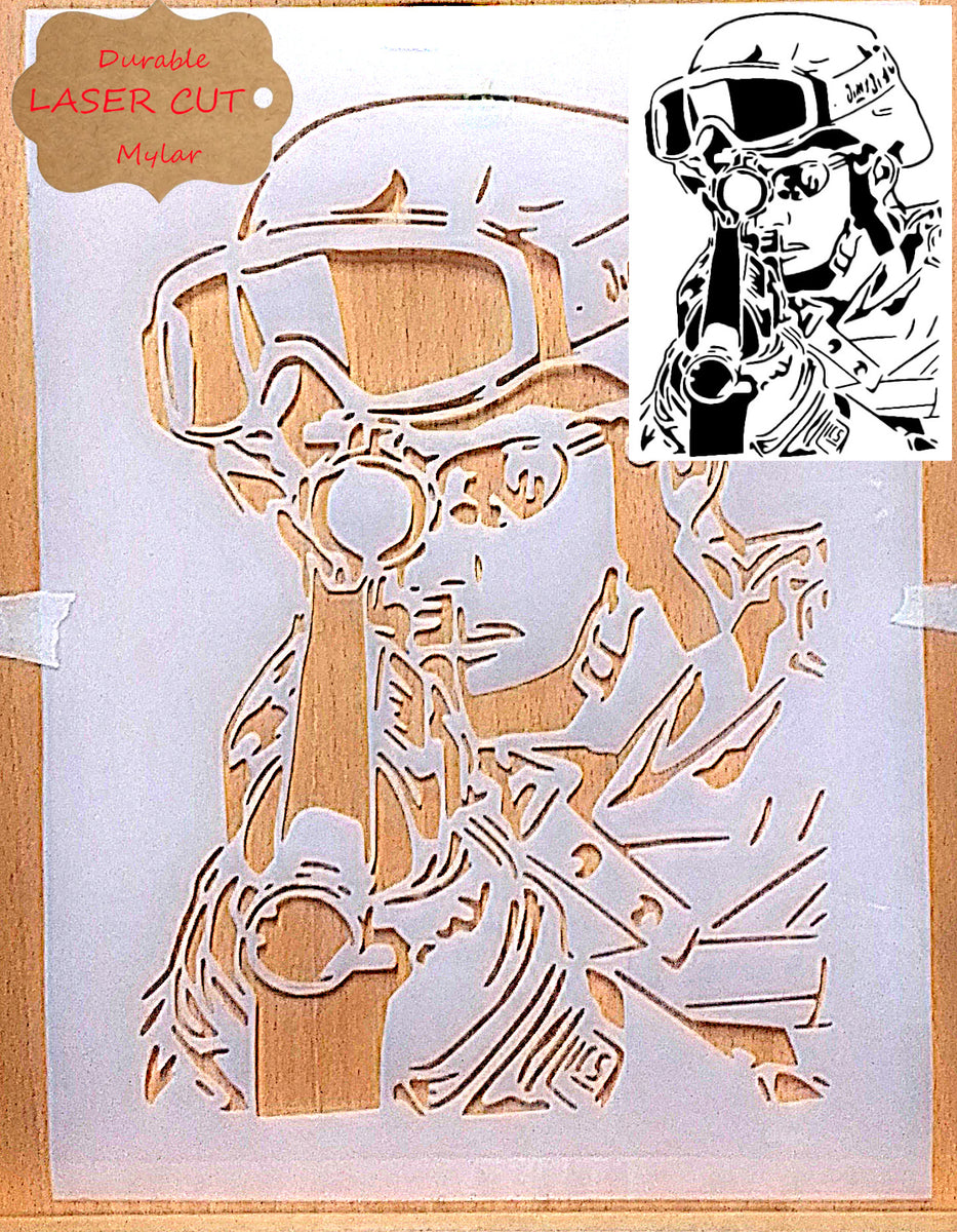 Soldier stencil airbrush stencil Artists military soldier template Myl ...